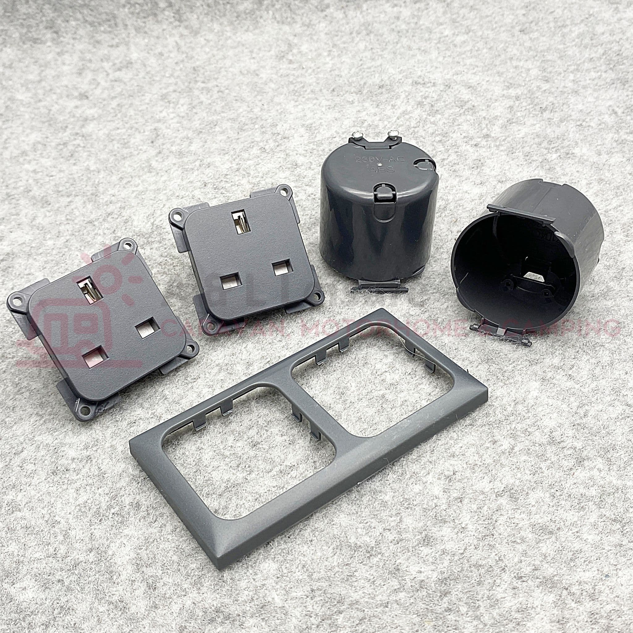 CBE C-Line 13a - 240V 2-Way Socket Faceplate & Back Box Dark Grey - CSM ...